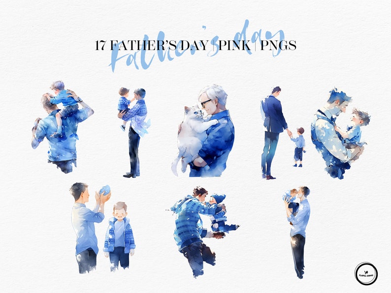 Father's Day Clipart, Watercolor Fathers Day Clipart, Blue Clip Art ...