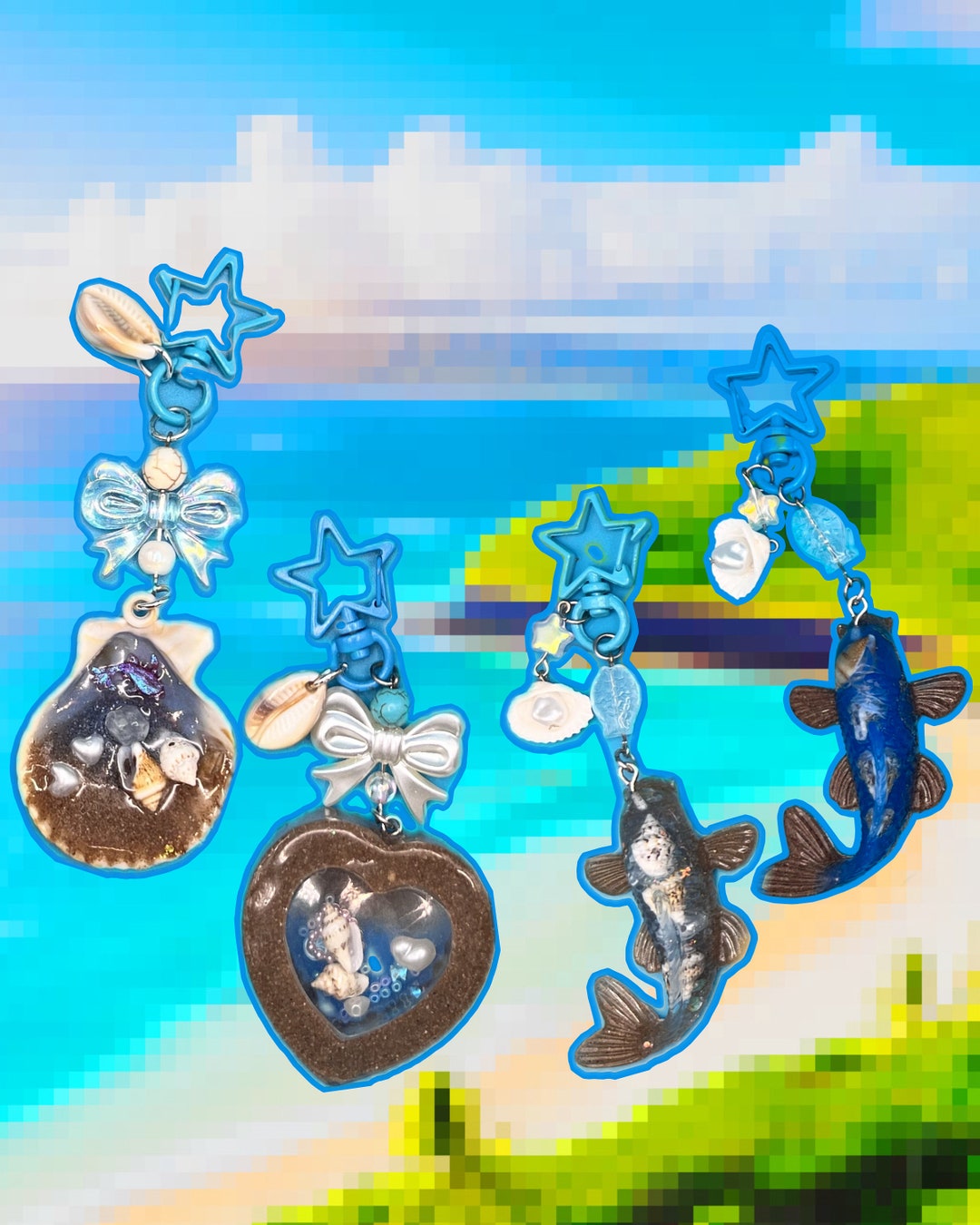 KAWAII Y2K Fish , SEASHELL, Shaker Charm KEYCHAINS 4 Styles to Choose ...
