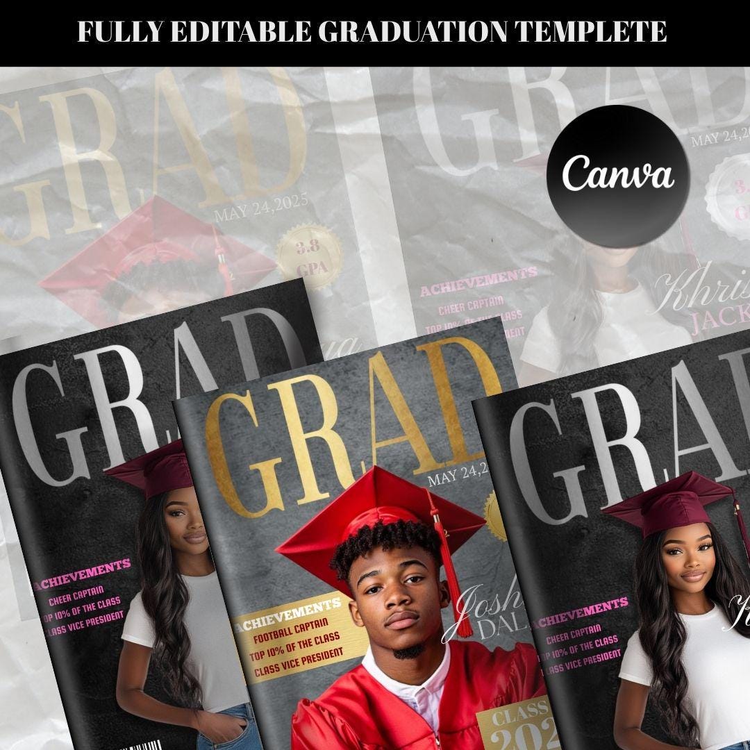Modern Graduation Magazine Template | Editable Canva Template | Digital ...