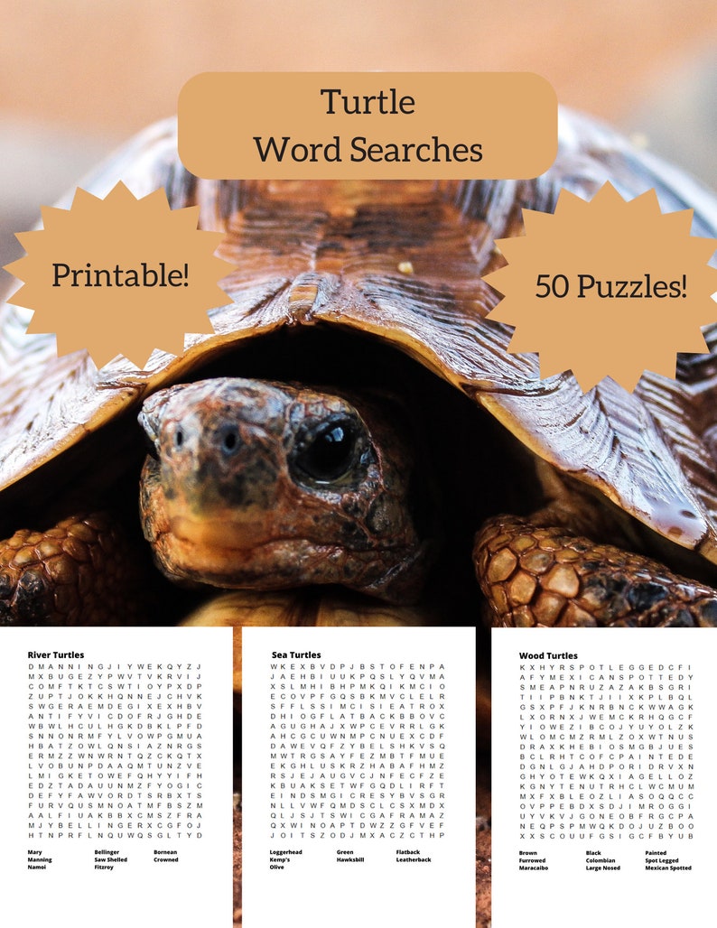 Printable Animal Word Search: Turtles 50 Large Print Puzzles With ...