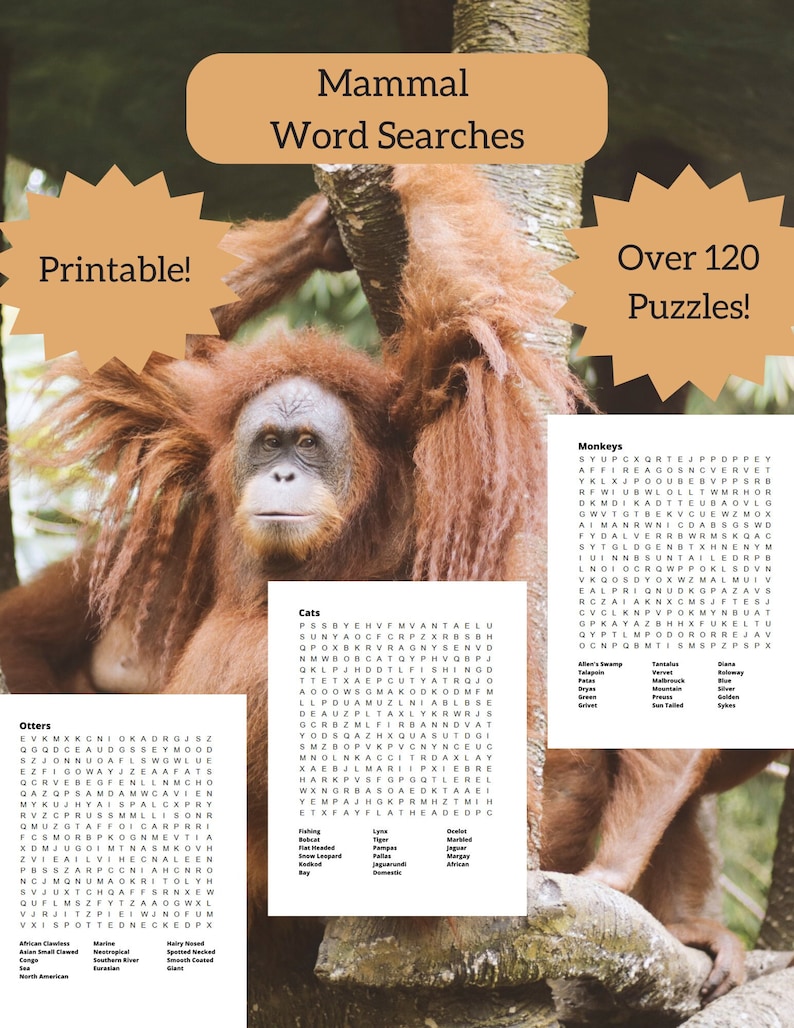 Printable Animal Word Search: Mammals Over 120 Large Print Puzzles With ...