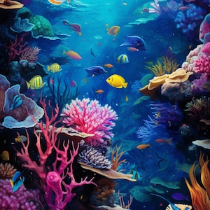 Ocean Coral Reef Set of 4 Art Prints Nature Aquatic Wall Art Bright ...