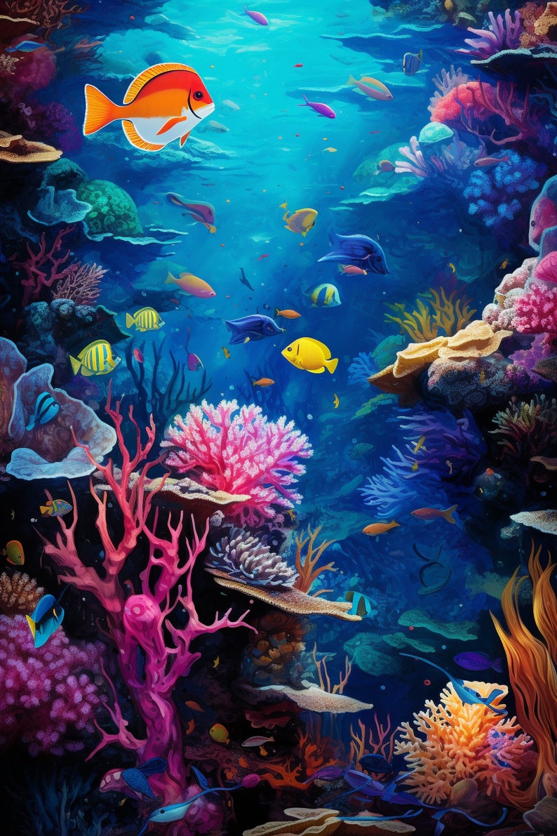 Ocean Coral Reef Set of 4 Art Prints Nature Aquatic Wall Art Bright ...