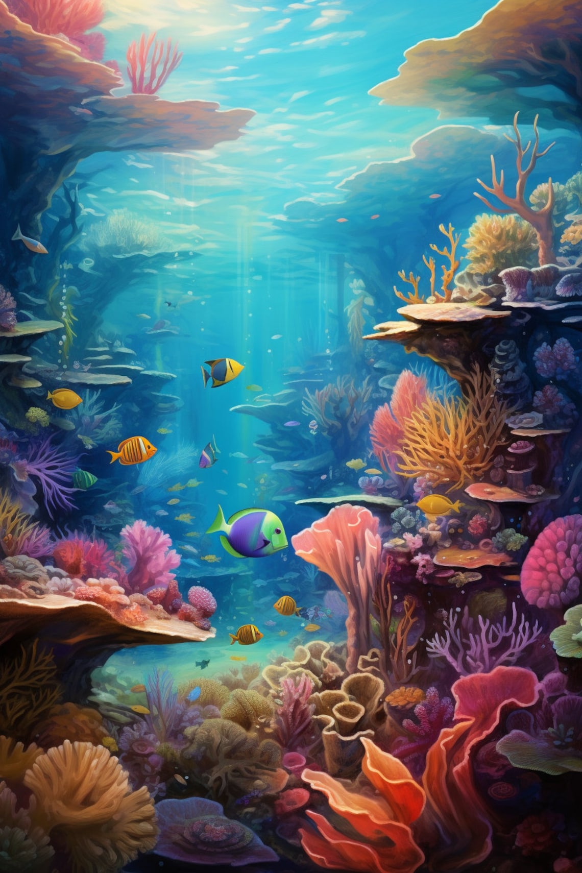 Ocean Coral Reef Set of 4 Art Prints Nature Aquatic Wall Art Bright ...