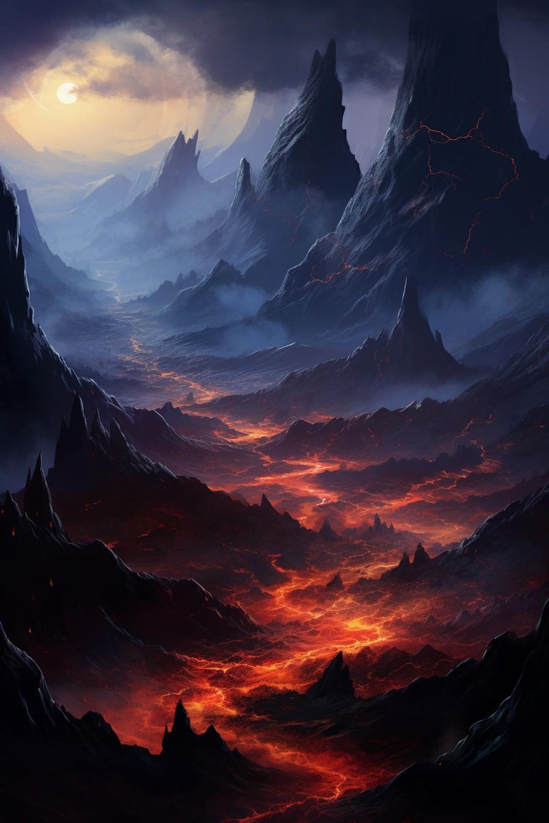 Volcanic Lava Landscape Art Print, Dark Fantasy Realm (digital Download ...