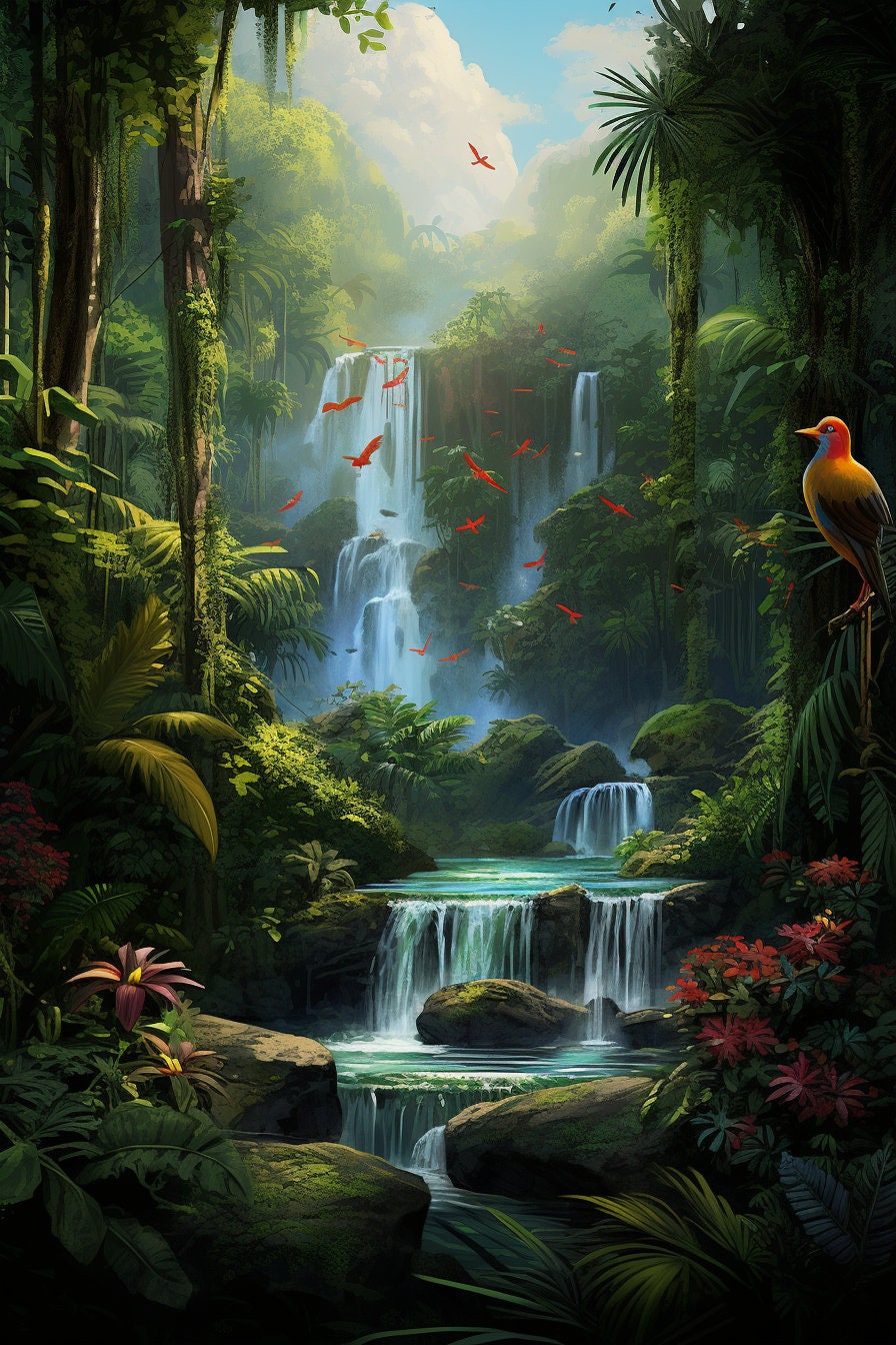 Tropical Rainforest Waterfall 4 Art Prints Nature Sunset Hiking ...