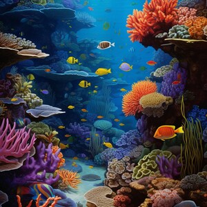 Ocean Coral Reef Set of 4 Art Prints Nature Aquatic Wall Art Bright ...