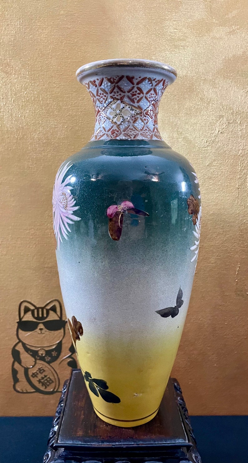 Antique Japanese Kyoto Satsuma Chrysanthemum Vase - Etsy