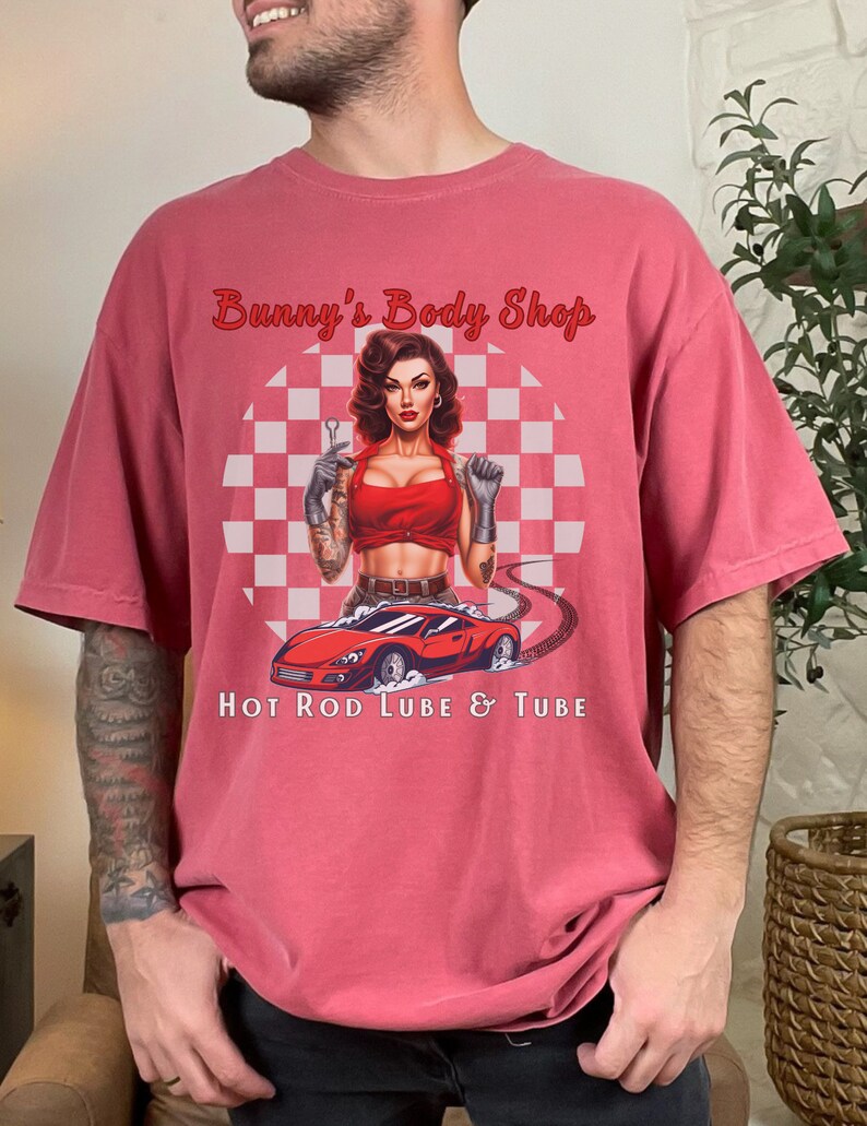 Bunny’s Body Shop Pin up Shirt, Hot Rod T Shirt, Car Guy Gift, Muscle ...