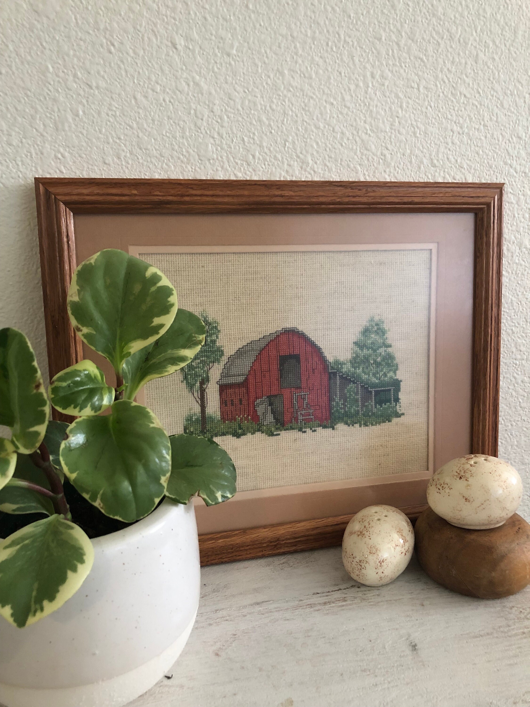 Needlepoint ~ Red Barn With Tin Roof ~ Shed and Trees ~ Handmade ...
