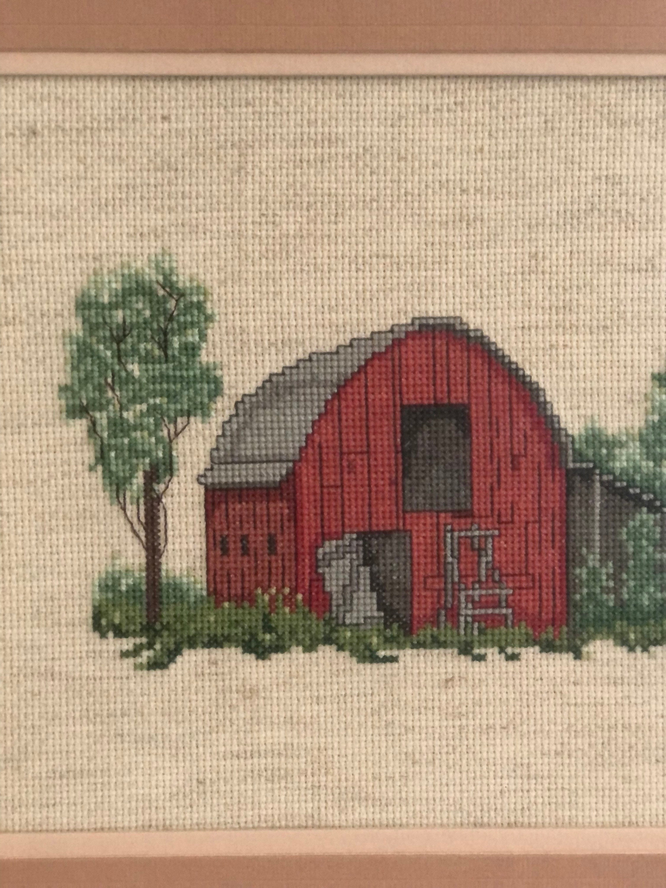 Needlepoint ~ Red Barn With Tin Roof ~ Shed and Trees ~ Handmade ...