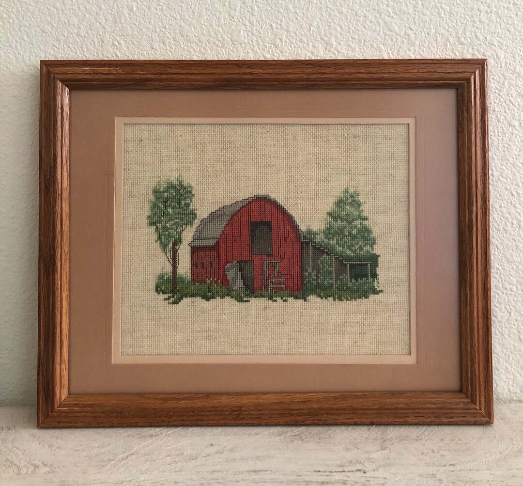Needlepoint ~ Red Barn With Tin Roof ~ Shed and Trees ~ Handmade ...