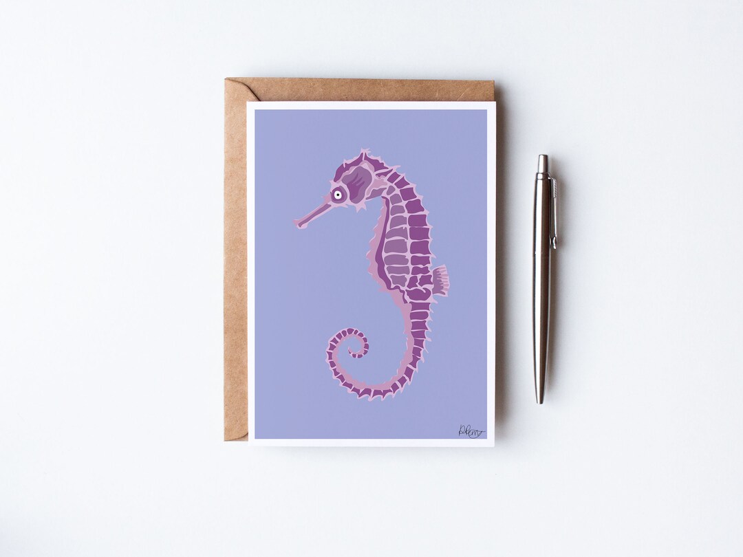 Sea Life Birthday Card, Seahorse Card, Illustrated Card, Greeting Card ...