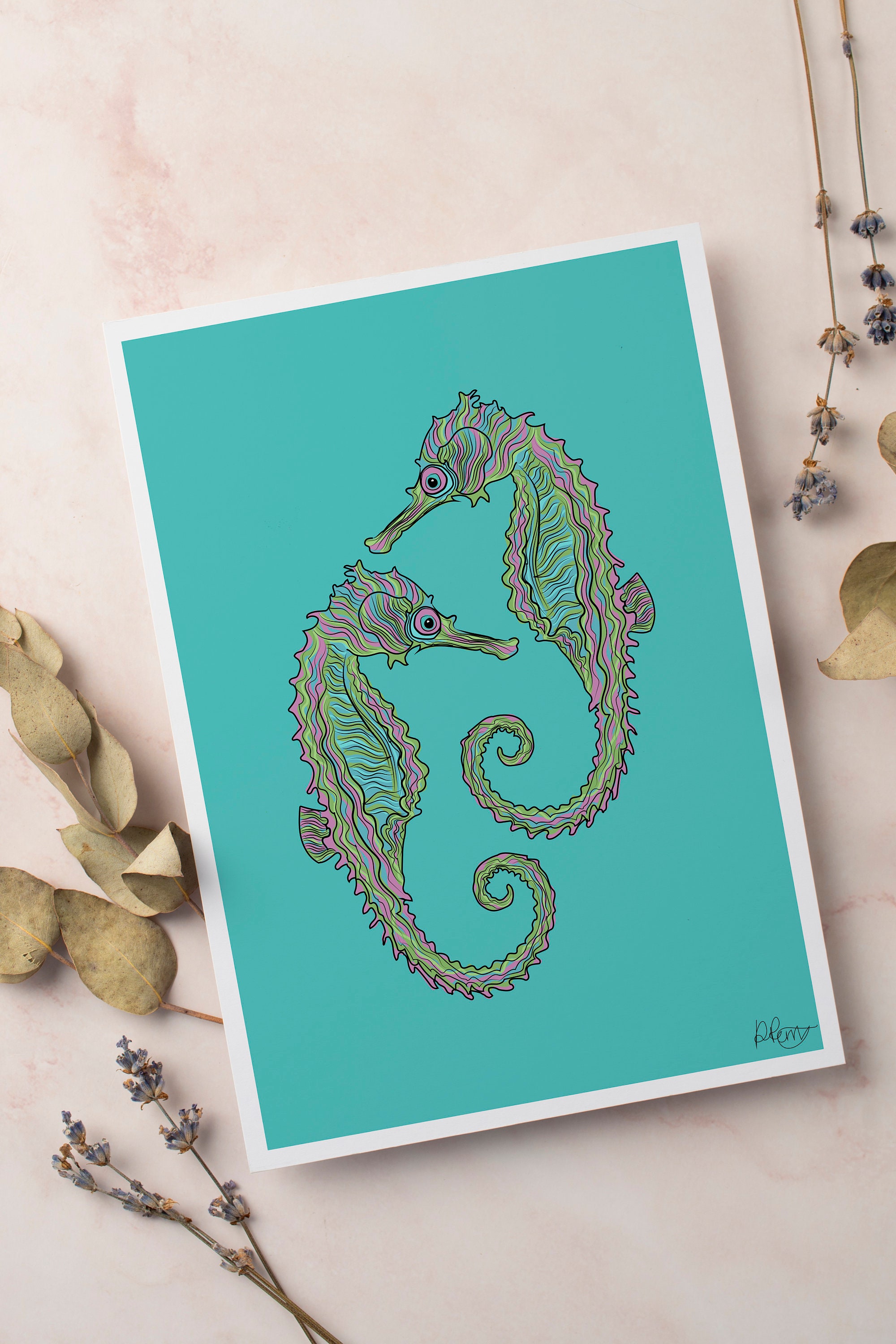 Sea Life Birthday Card, Seahorse Card, Illustrated Card, Greeting Card ...
