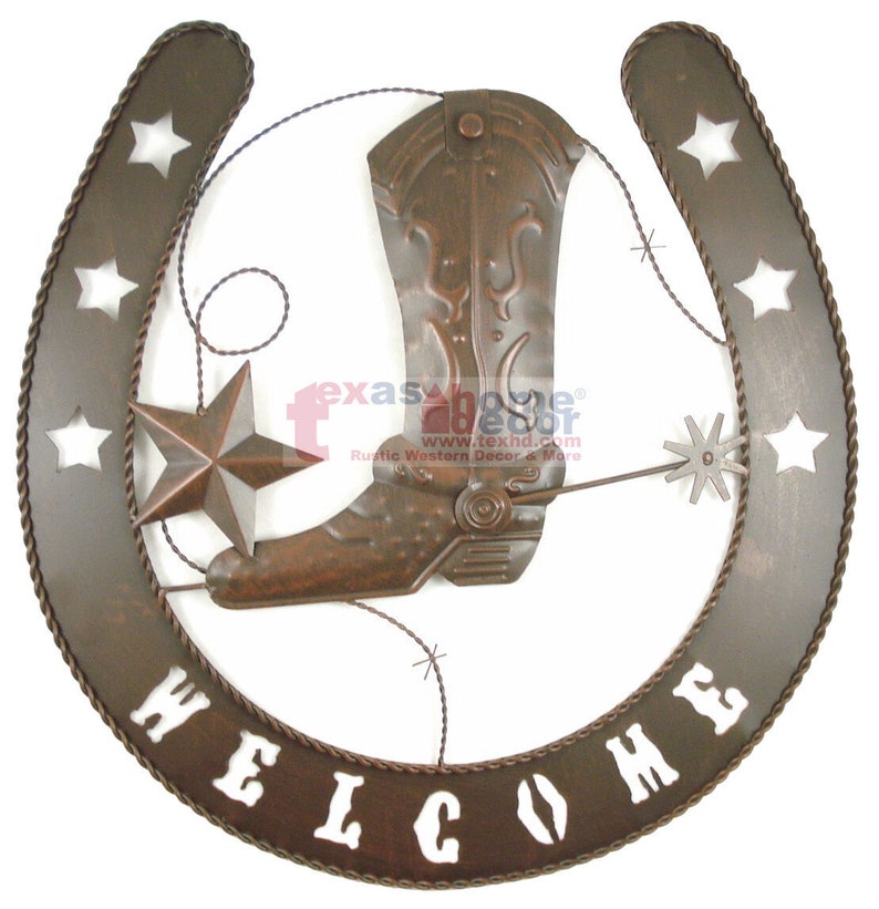 Welcome Sign Horseshoe Boot Stars Tin Metal Plaque Rustic - Etsy