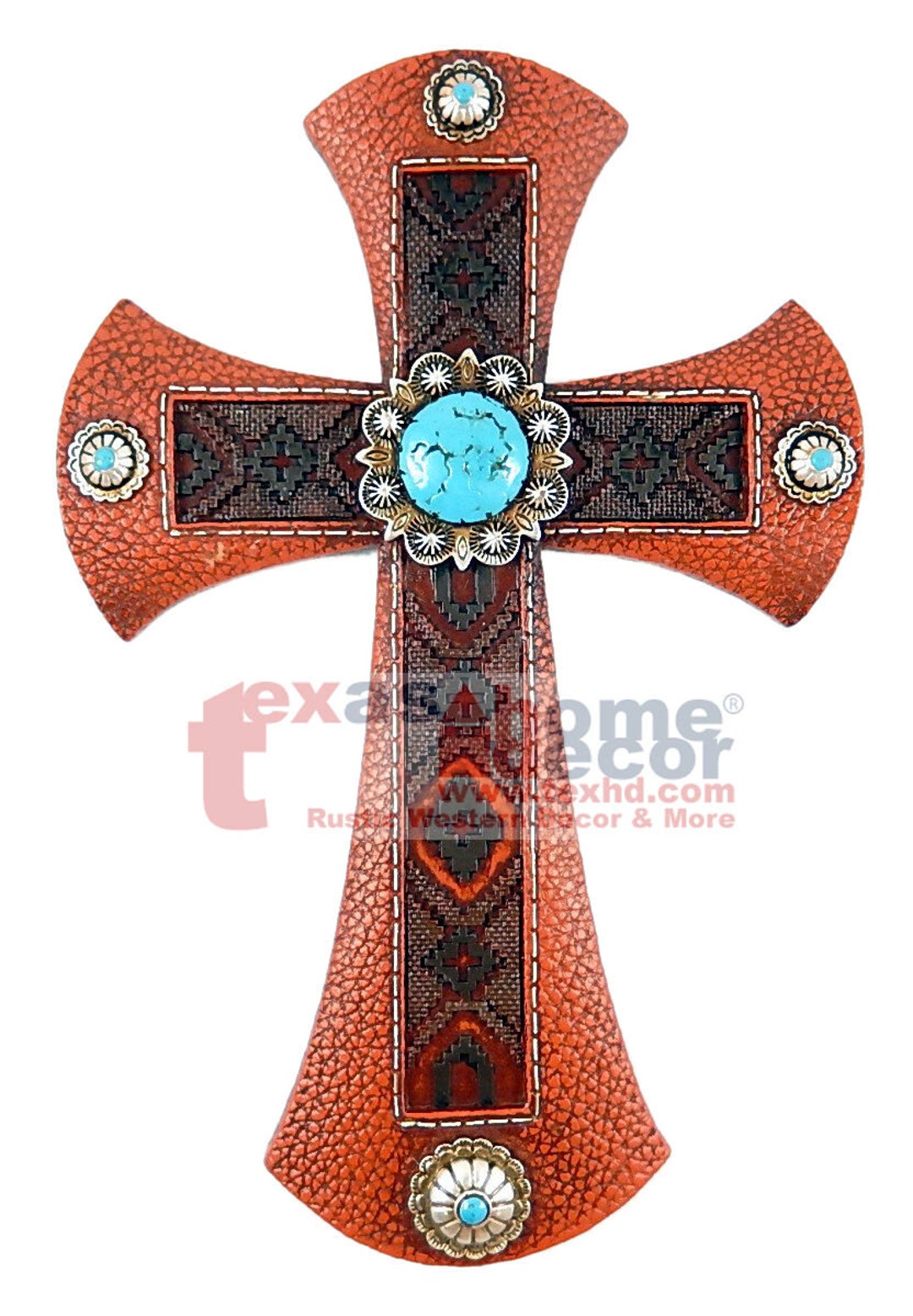 Southwestern Aztec Wall Cross Turquoise Silver Concho Brown - Etsy