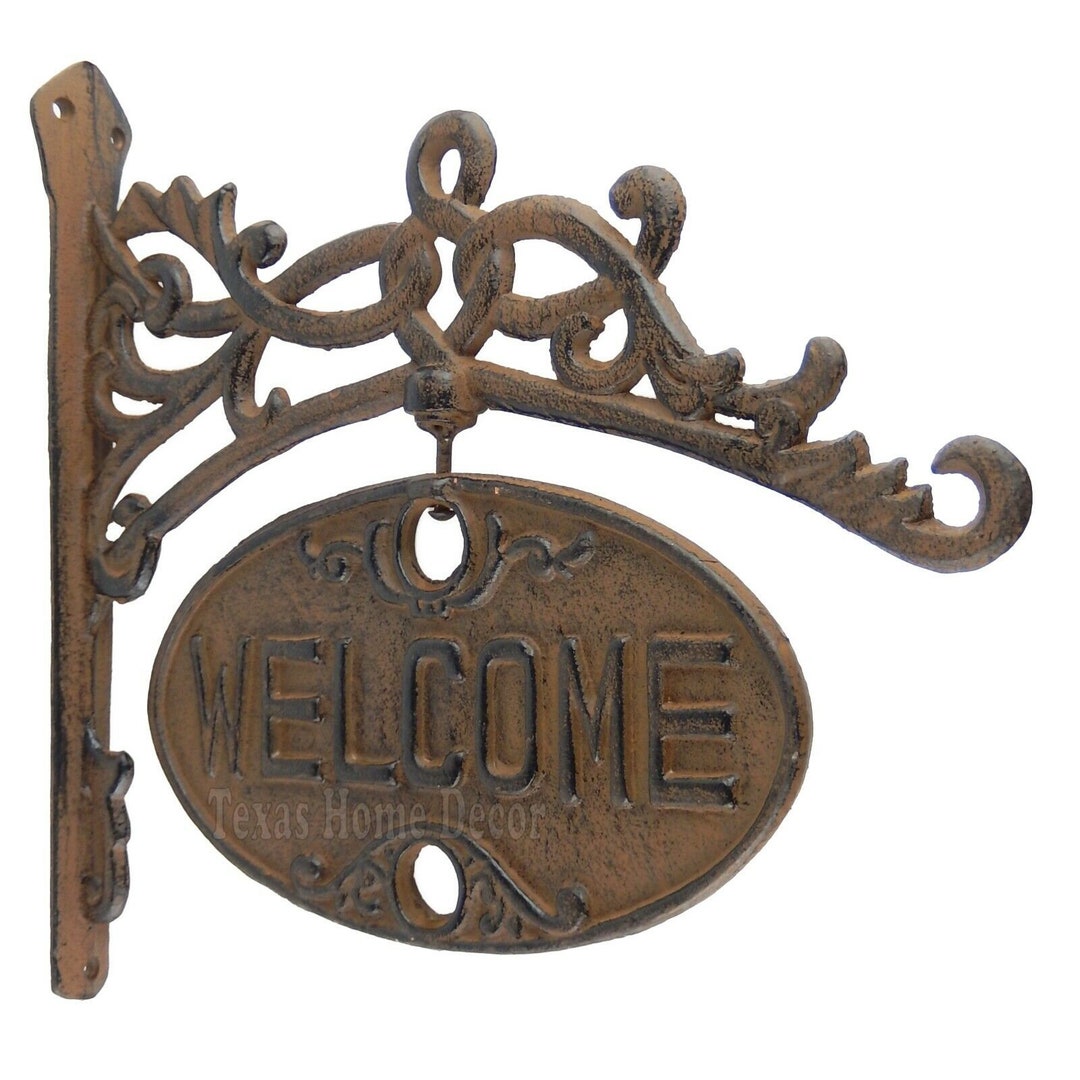 Large Welcome Go Away Metal Sign Cast Iron Antique Style Vines Heavy ...