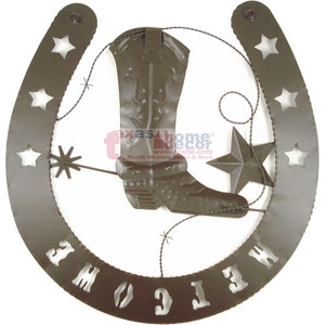 Welcome Sign Horseshoe Boot Stars Tin Metal Plaque Rustic - Etsy
