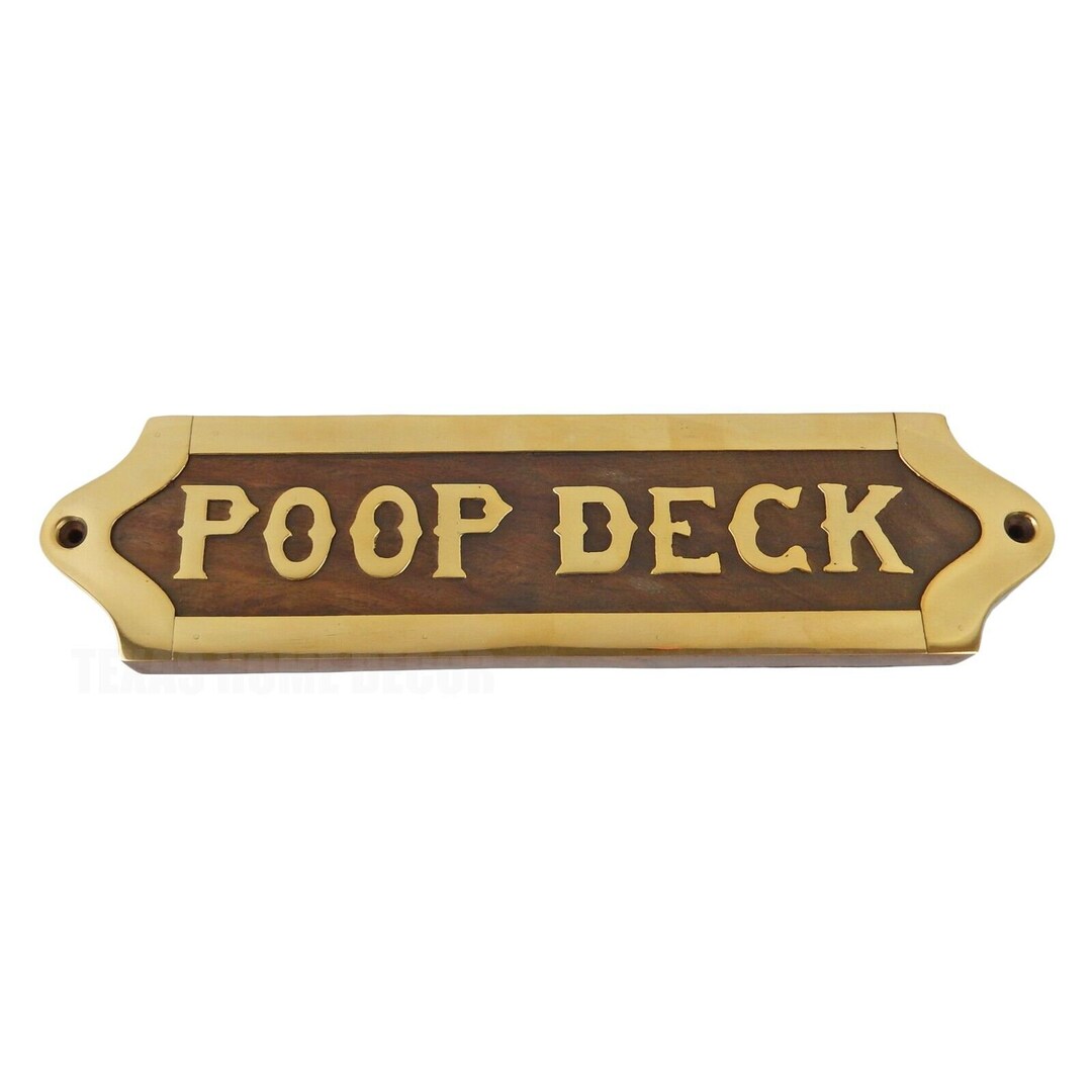 Wooden Poop Deck Wall Plaque Sign Brass Plated Outline Ship Nautical ...