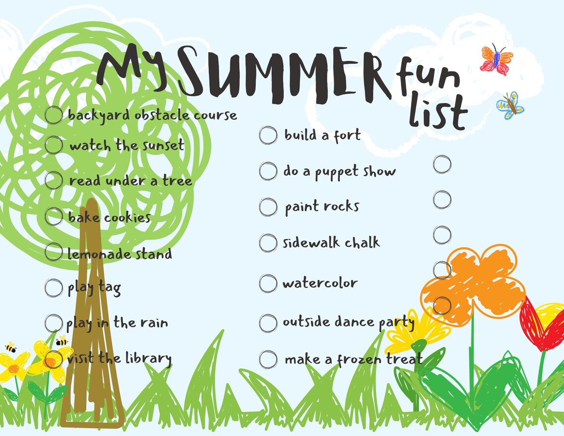 Summer Fun List Printable Poster Simple Digital Bucket List - Etsy