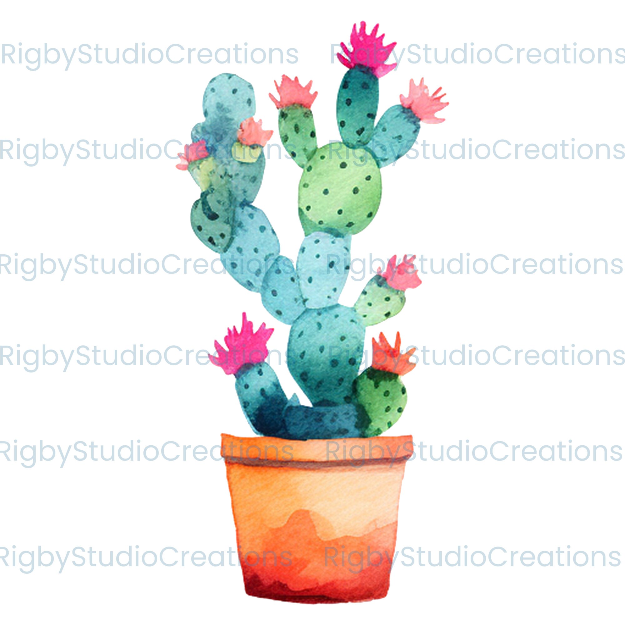 Watercolor Cactus Clip Art, PNG Format Instant Download, High-quality ...