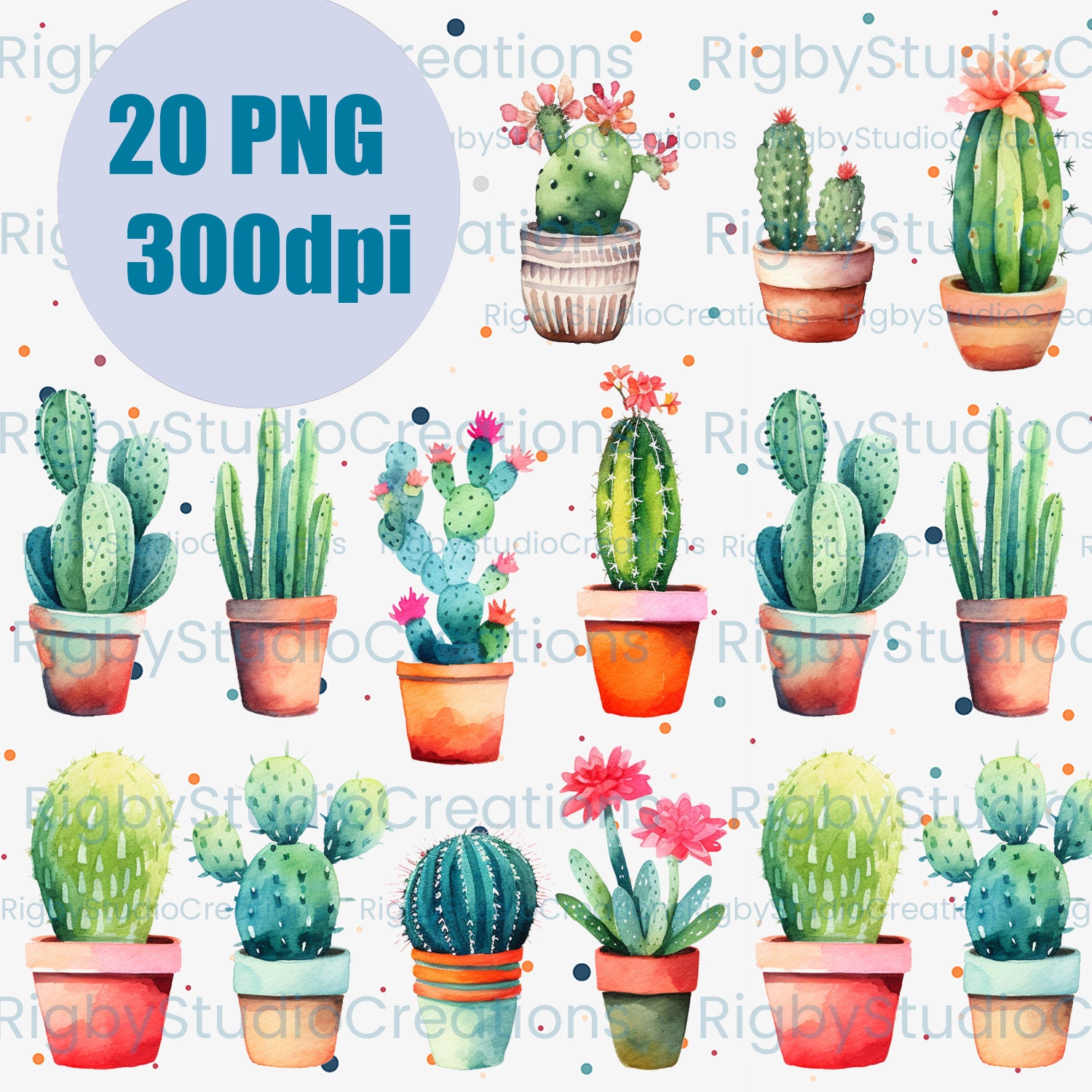 Watercolor Cactus Clip Art, PNG Format Instant Download, High-quality ...