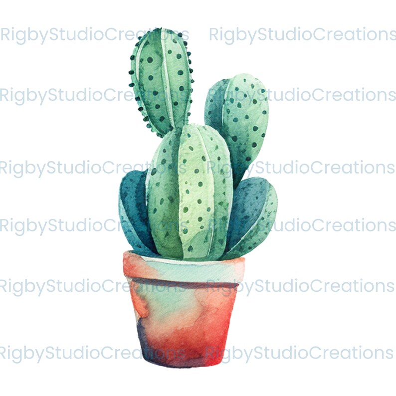 Watercolor Cactus Clip Art, PNG Format Instant Download, High-quality ...
