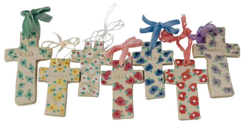 Personalized Ceramic Cross With Velvet Ribbon: Floral Nursery Decor - Etsy