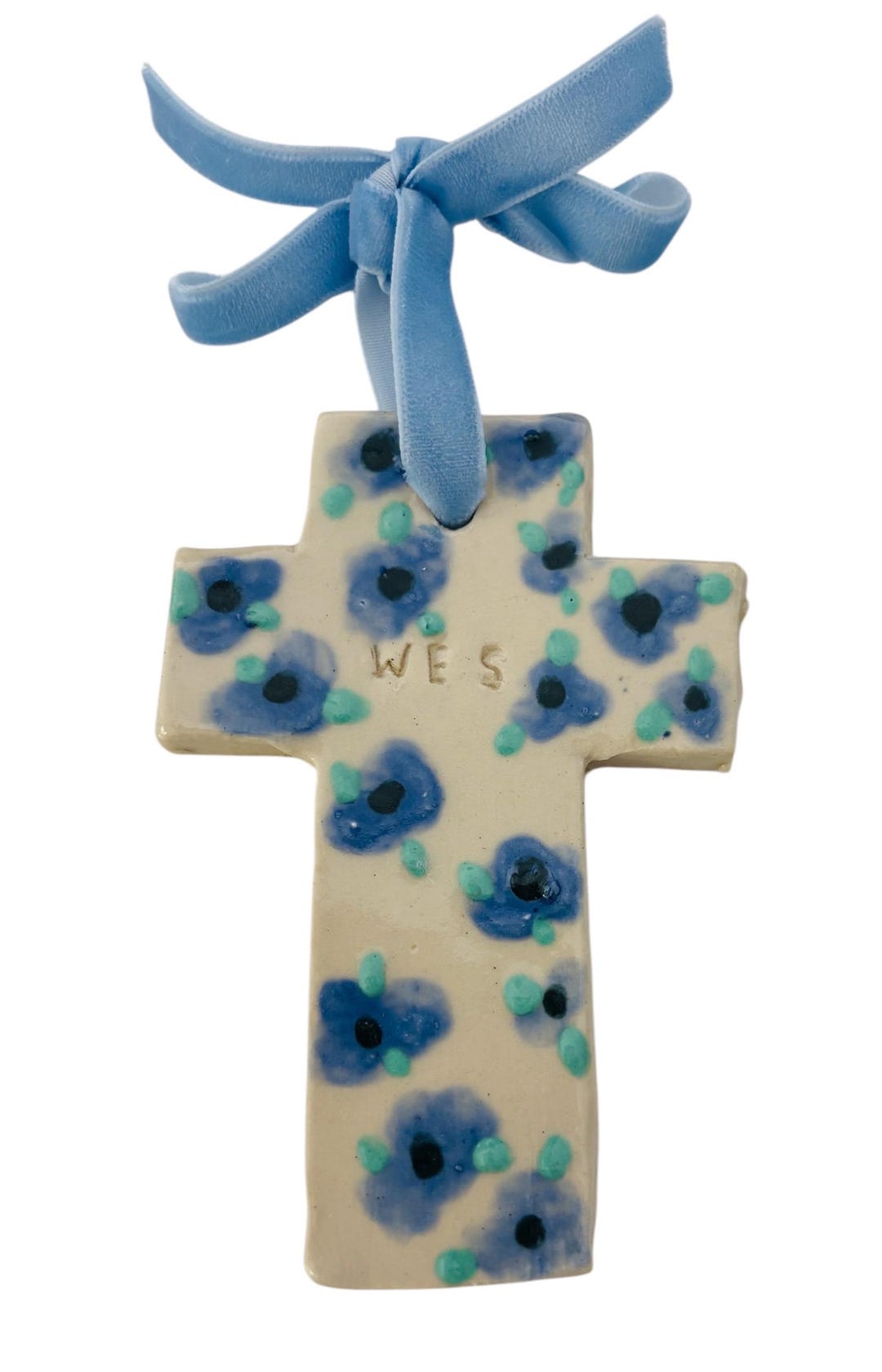 Hand-painted Personalized Ceramic Cross: Blue Floral Nursery Decor-ek ...