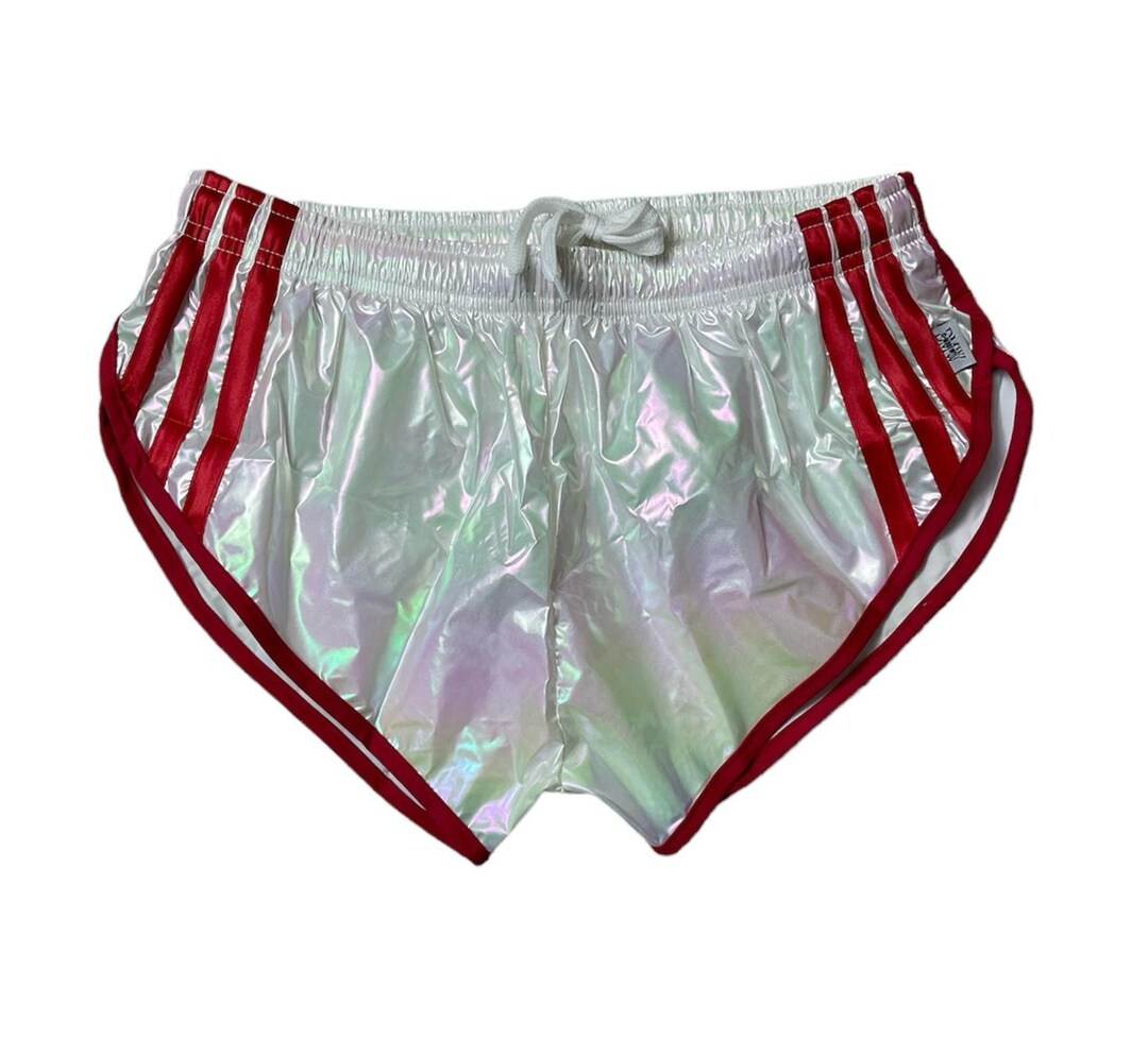 PU Nylon Rainbow High Cut Sport Sprint Shorts mit Gummizug Retro Shorts ...