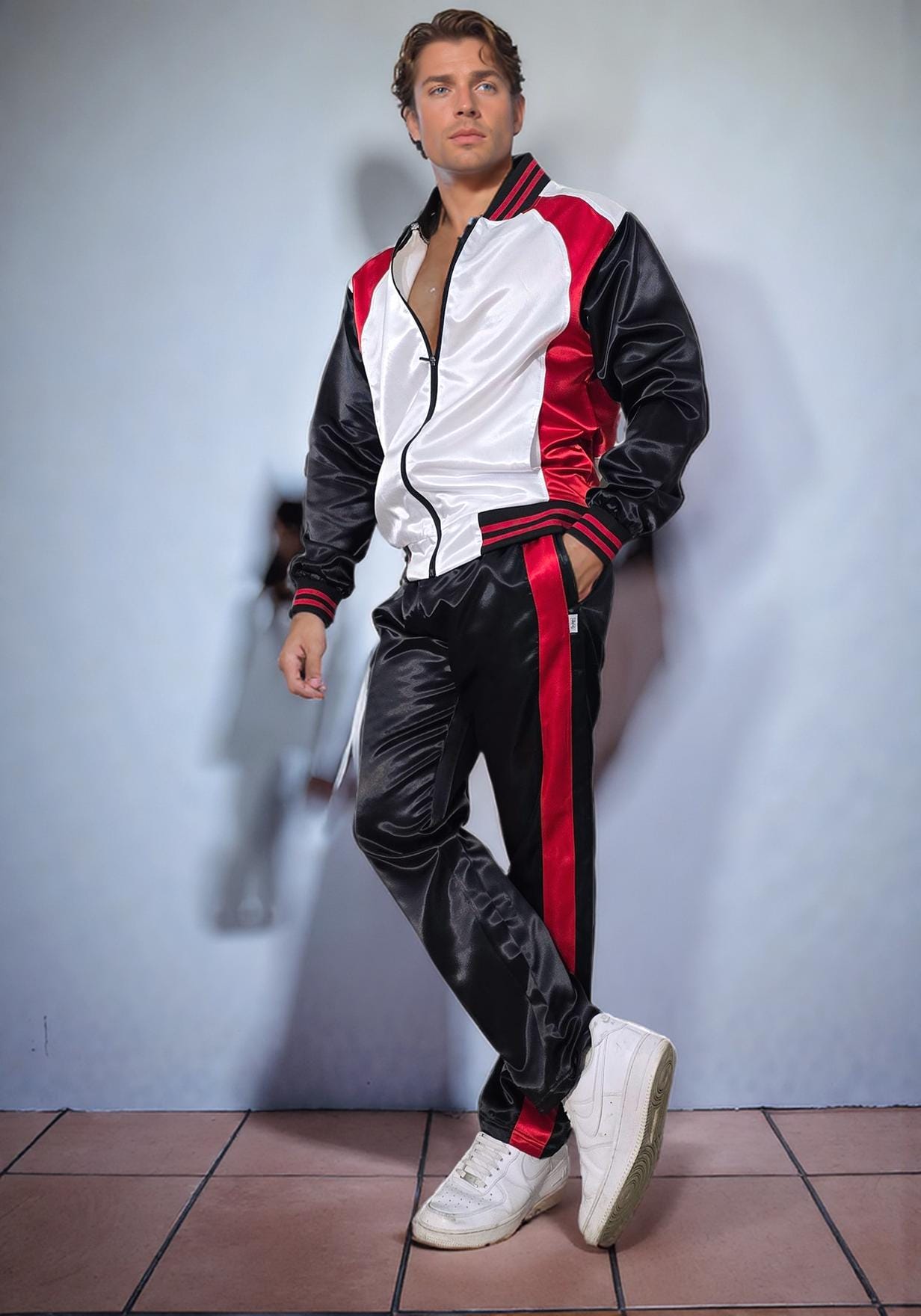 Shiny Satin Nylon Tracksuit Men’s | Two-piece Jogging Set | Retro ...