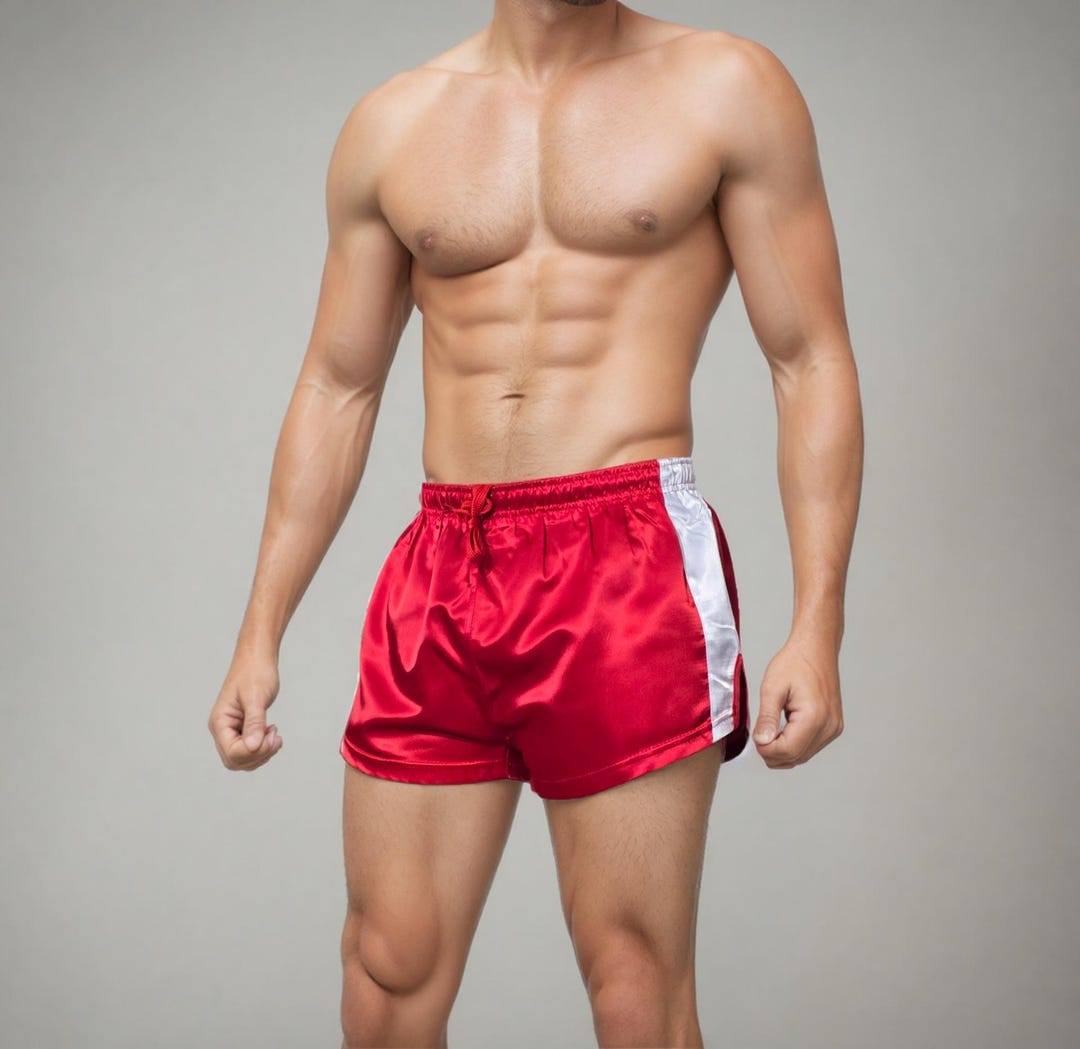 Red Satin Athletic Shorts for Unisex – Shiny Retro Gym Shorts With ...