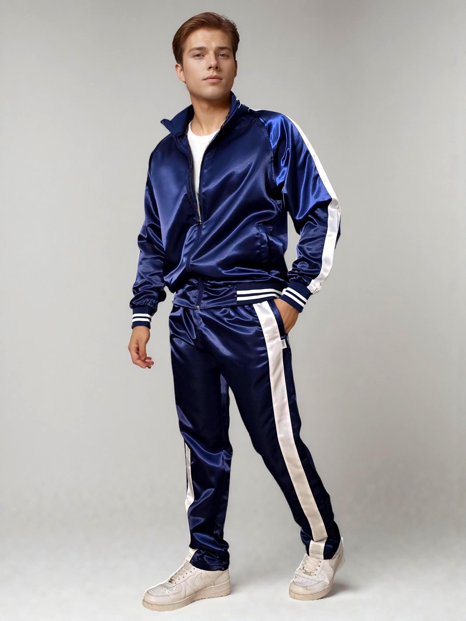 Shiny Satin Nylon Tracksuit Men’s | Two-piece Jogging Set | Retro ...