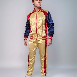 Gold & Red Shiny Satin Tracksuit With Side Stripes – Men's and Women's ...