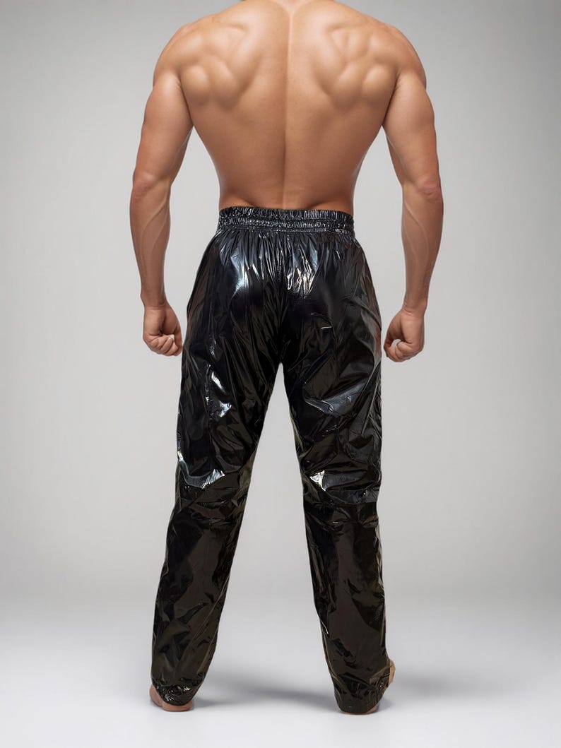 Shiny Black PU Nylon Joggers – Glossy Track Pants With Breathable Mesh ...