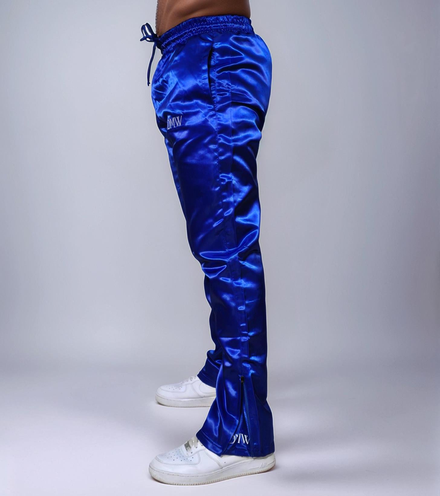Royal Blue Shiny Satin Track Pants – Glossy Athletic Joggers With Mesh ...