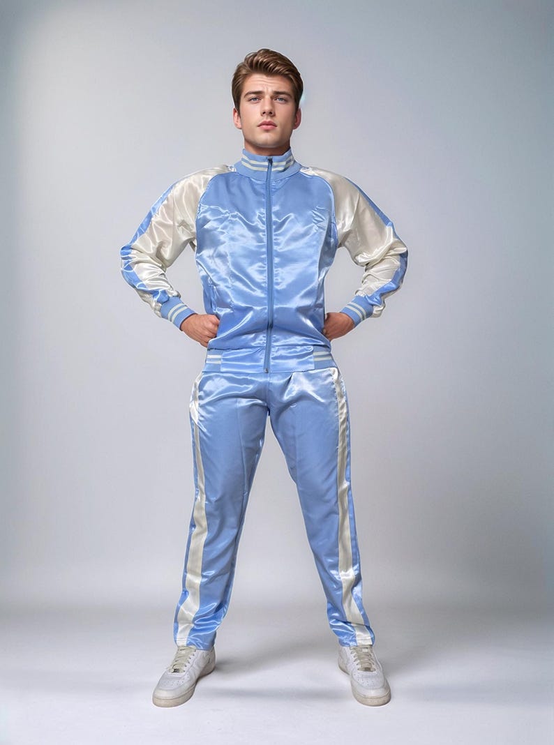Shiny Satin Nylon Tracksuit Men’s | Two-piece Jogging Set | Retro ...