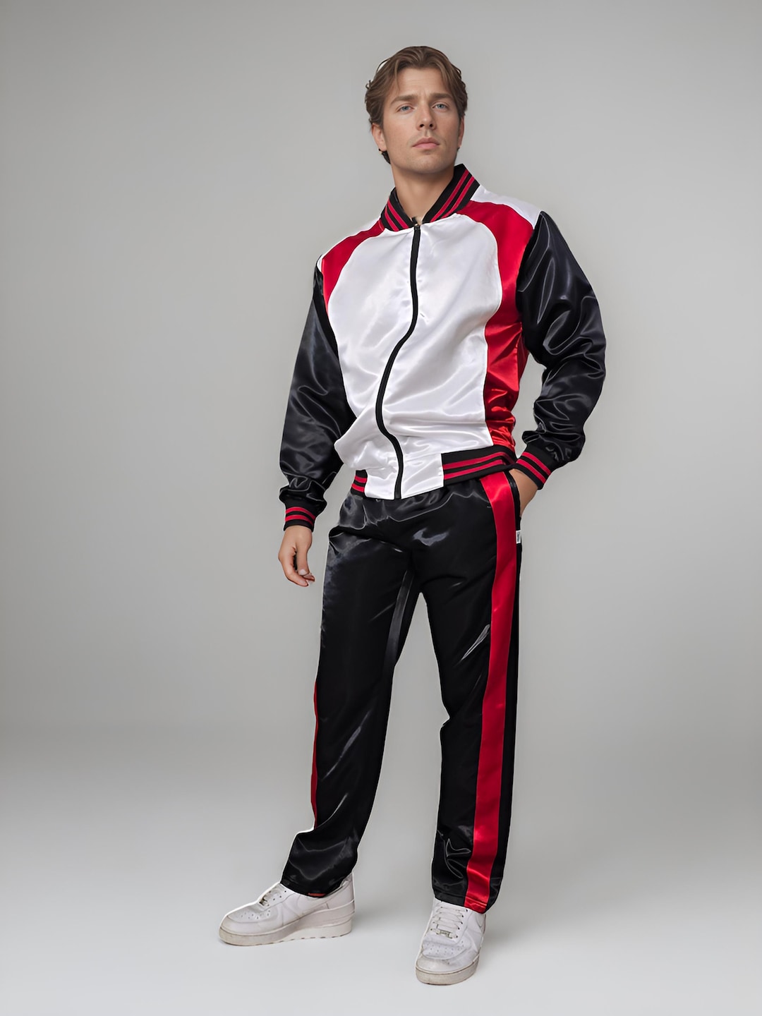 Shiny Satin Nylon Tracksuit Men’s | Two-piece Jogging Set | Retro ...