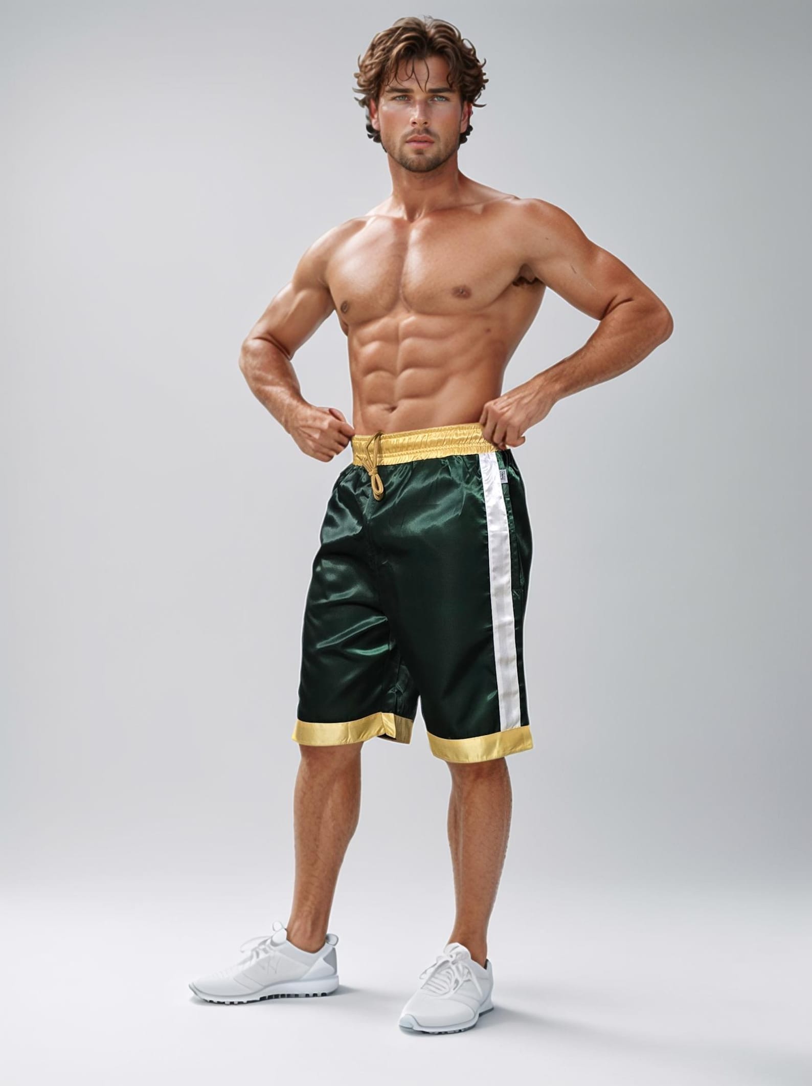 Shiny Satin Boxing Shorts - Satin Casual Trunks - Green Glossy Satin ...