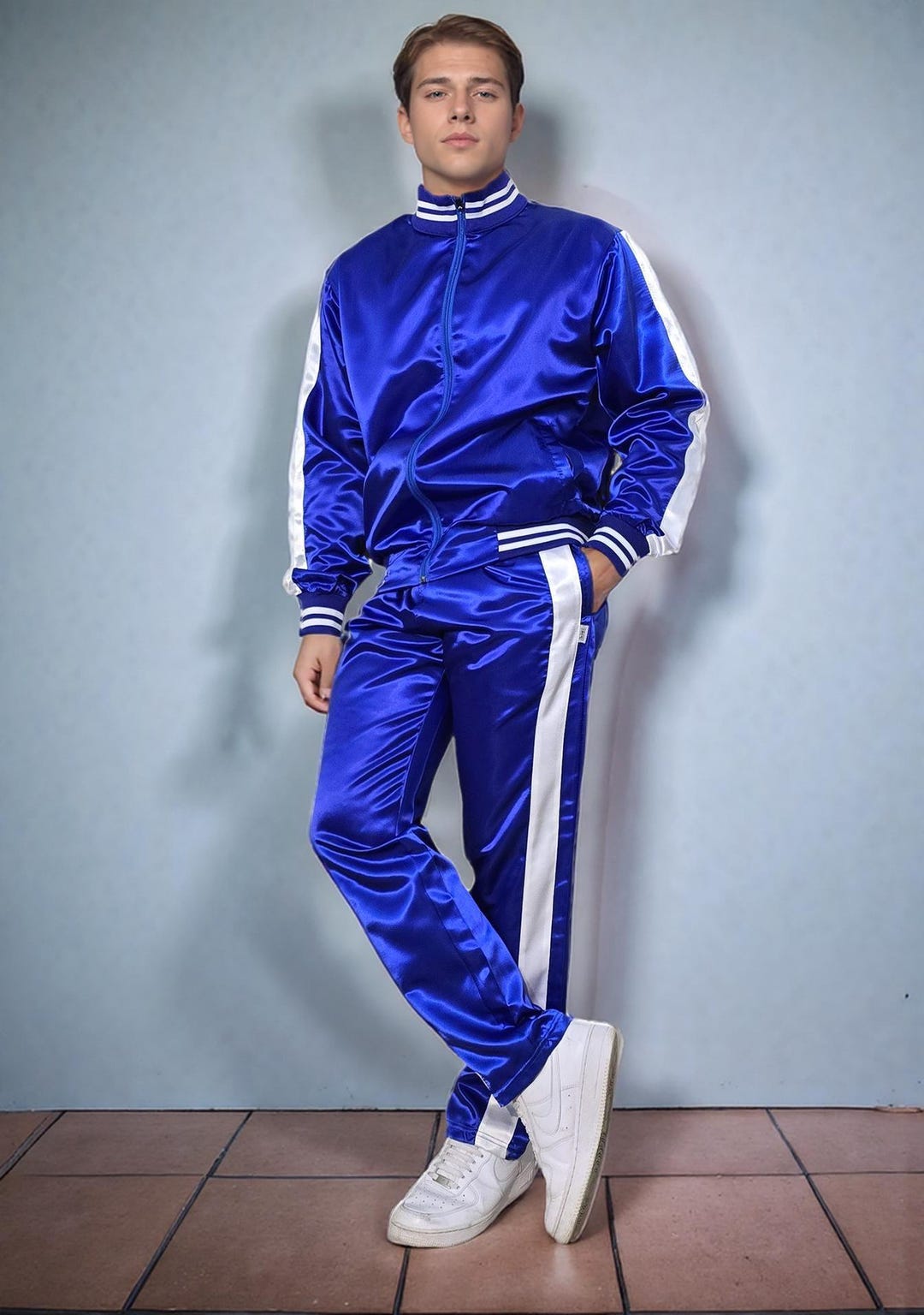 Shiny Satin Nylon Tracksuit Men’s | Two-piece Jogging Set | Retro ...
