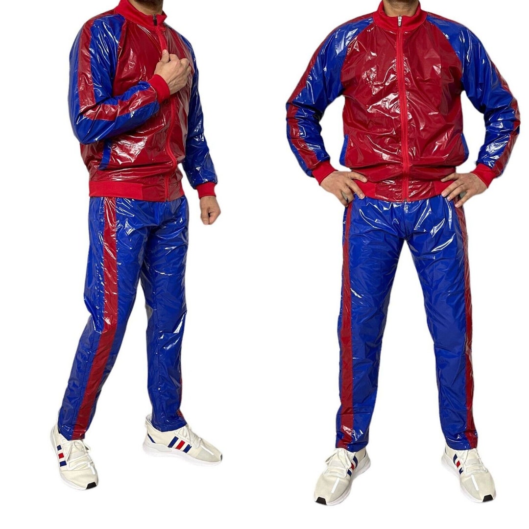 Shine in Style: the Ultimate PU Nylon Sport Jogging Suit Blue/red - Etsy
