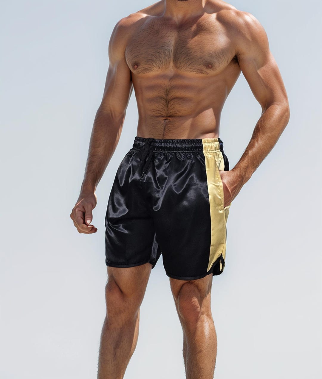 Black Gold Satin Boxing Shorts With Retro Style - Etsy