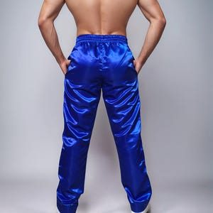 Royal Blue Shiny Satin Track Pants – Glossy Athletic Joggers With Mesh ...