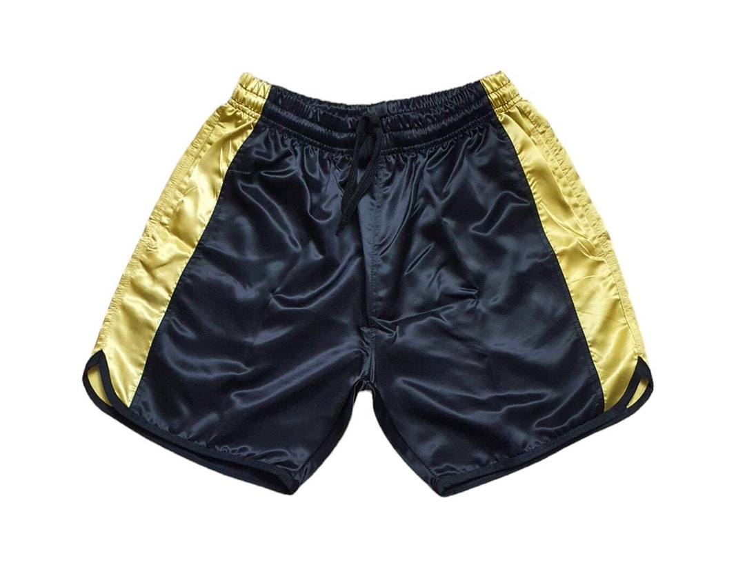 Black Gold Satin Boxing Shorts With Retro Style - Etsy