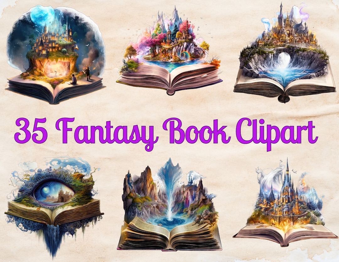 35 Fantasy Book Clipart Magic Illustrations PNG Digital Art Vintage ...