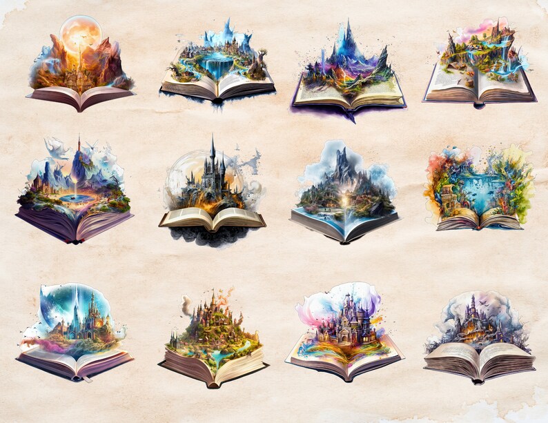 35 Fantasy Book Clipart Magic Illustrations PNG Digital Art Vintage ...