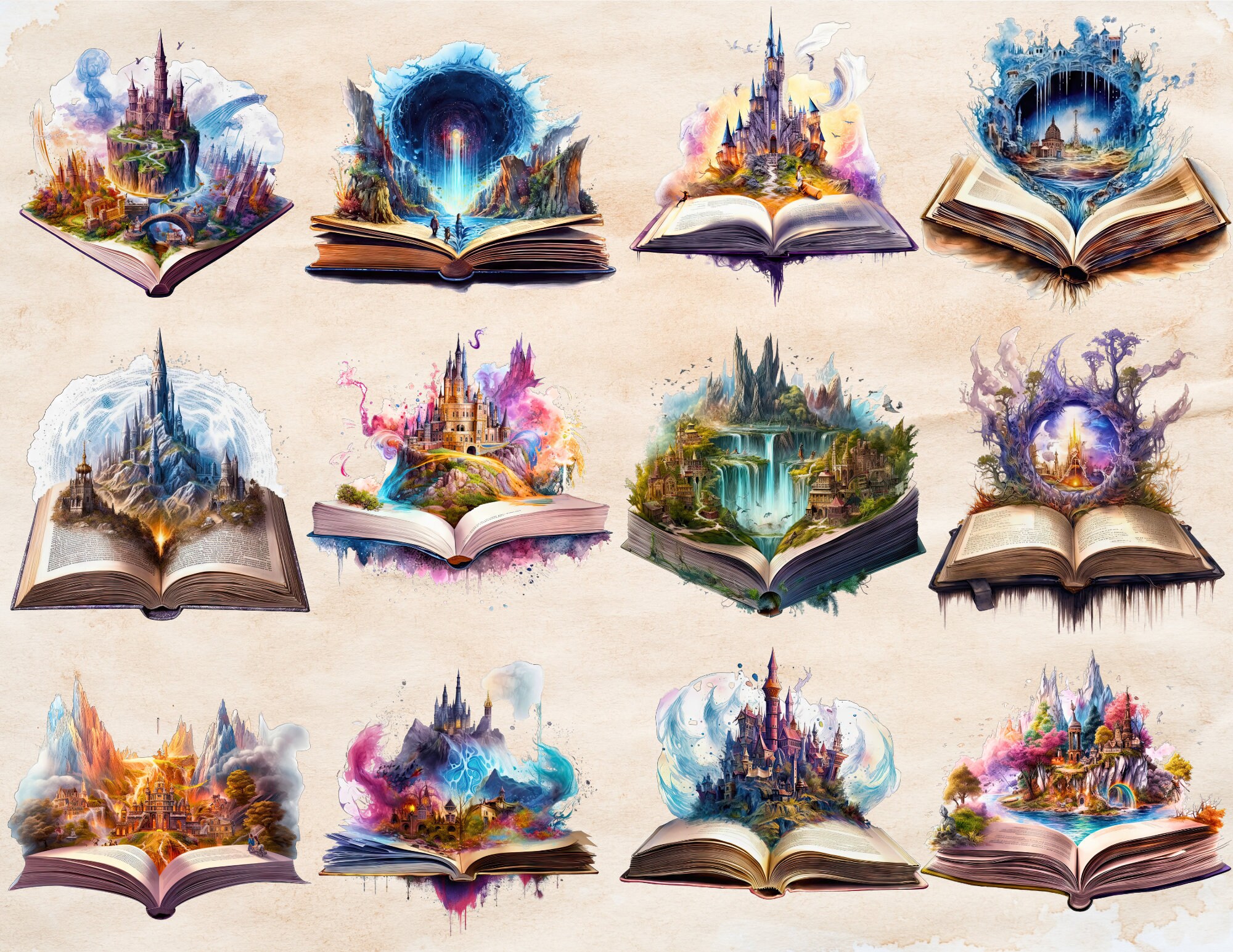 35 Fantasy Book Clipart Magic Illustrations PNG Digital Art Vintage ...