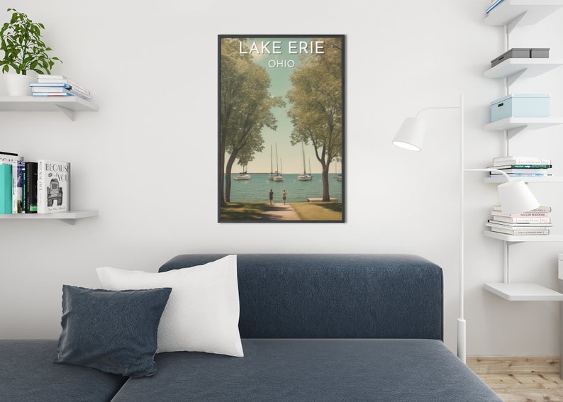 Lake Erie Ohio Retro Art Print, Lake Erie Vintage Cityscape Print, Lake ...