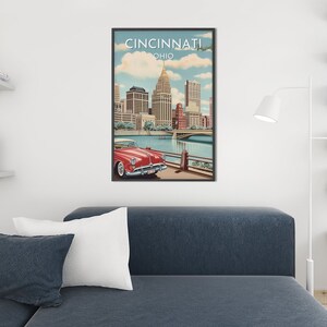 Cincinnati Ohio Retro Art Print, Cincinnati Vintage Cityscape Print ...