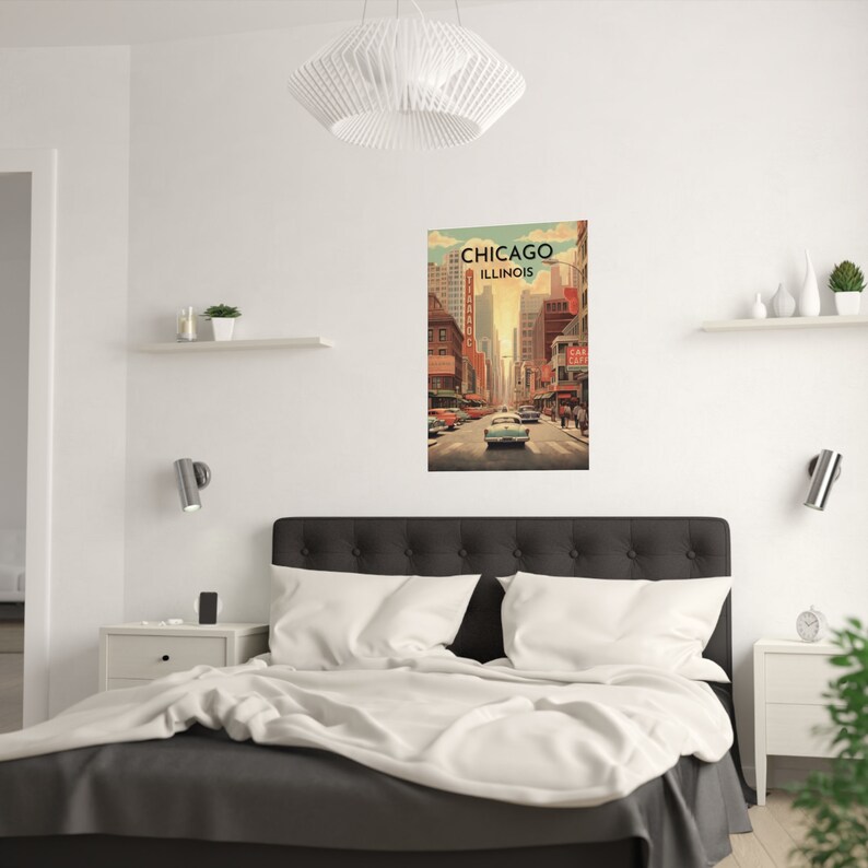 Chicago Illinois Retro Art Print, Chicago Vintage Cityscape Print, Mid ...
